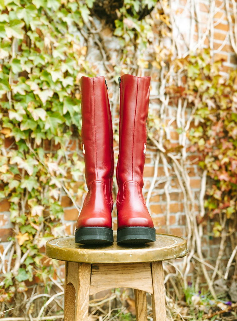 Platform Flower Boots Bordeaux – Dandelie