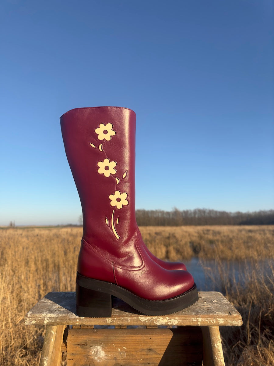 Platform Flower Boots Bordeaux – Dandelie