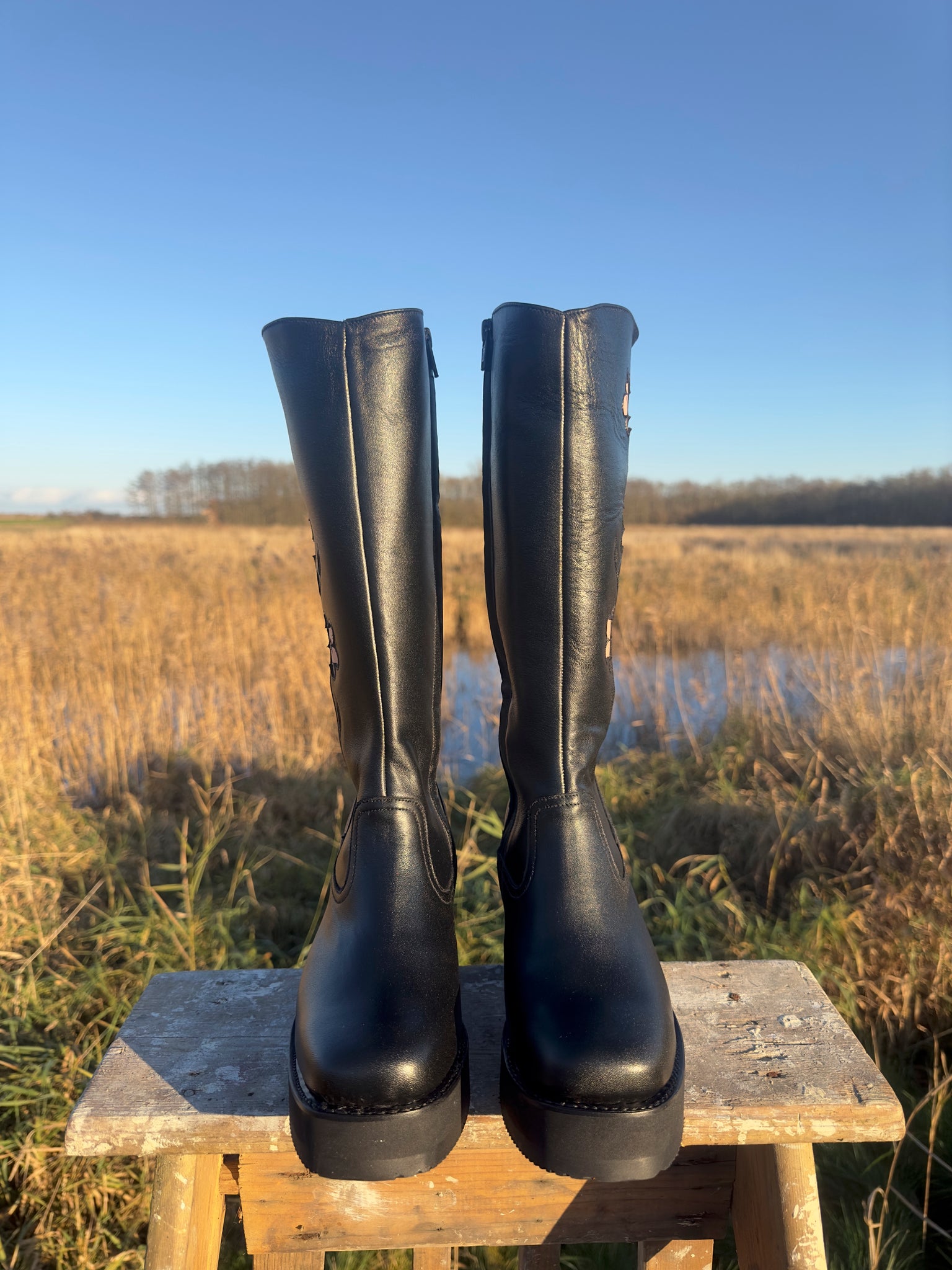 Platform Flower Boots Black Pink – Dandelie